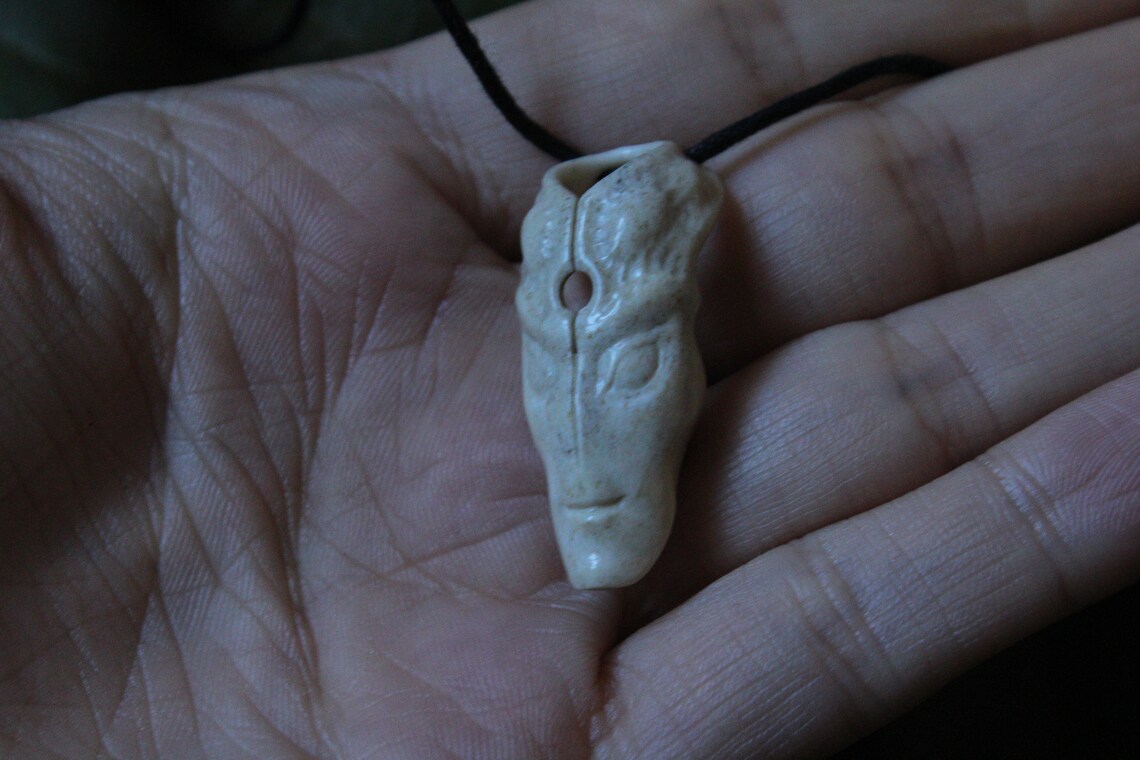 Handcarved Antler Fantasy Alien Face Pendant - Etsy