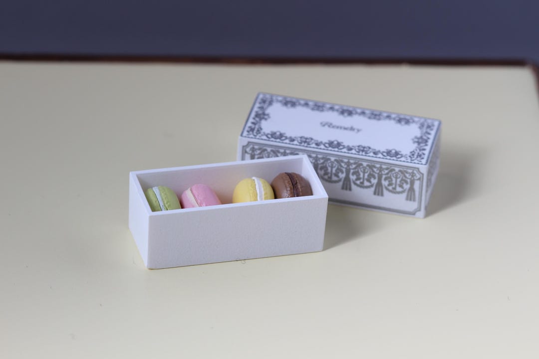 1:12 Scale Box of Macaroons Dollhouse Miniature Food Wrapper Grocery ...