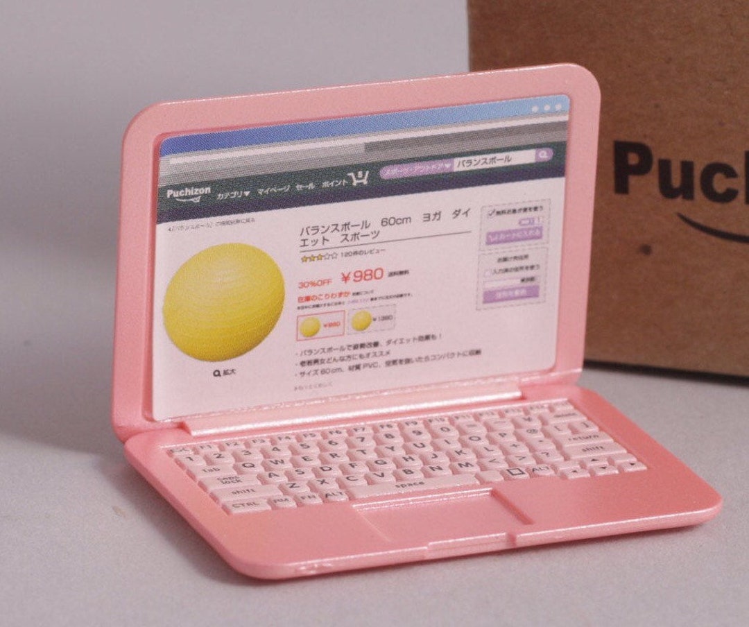 Miniature Pink Laptop Dollhouse 1:12 Scale 1/6 Shopping Office Computer ...