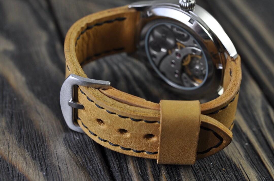Leather Handmade Men's Watch Strap 18mm 20mm 22mm 24mm 26mm Yellow ...