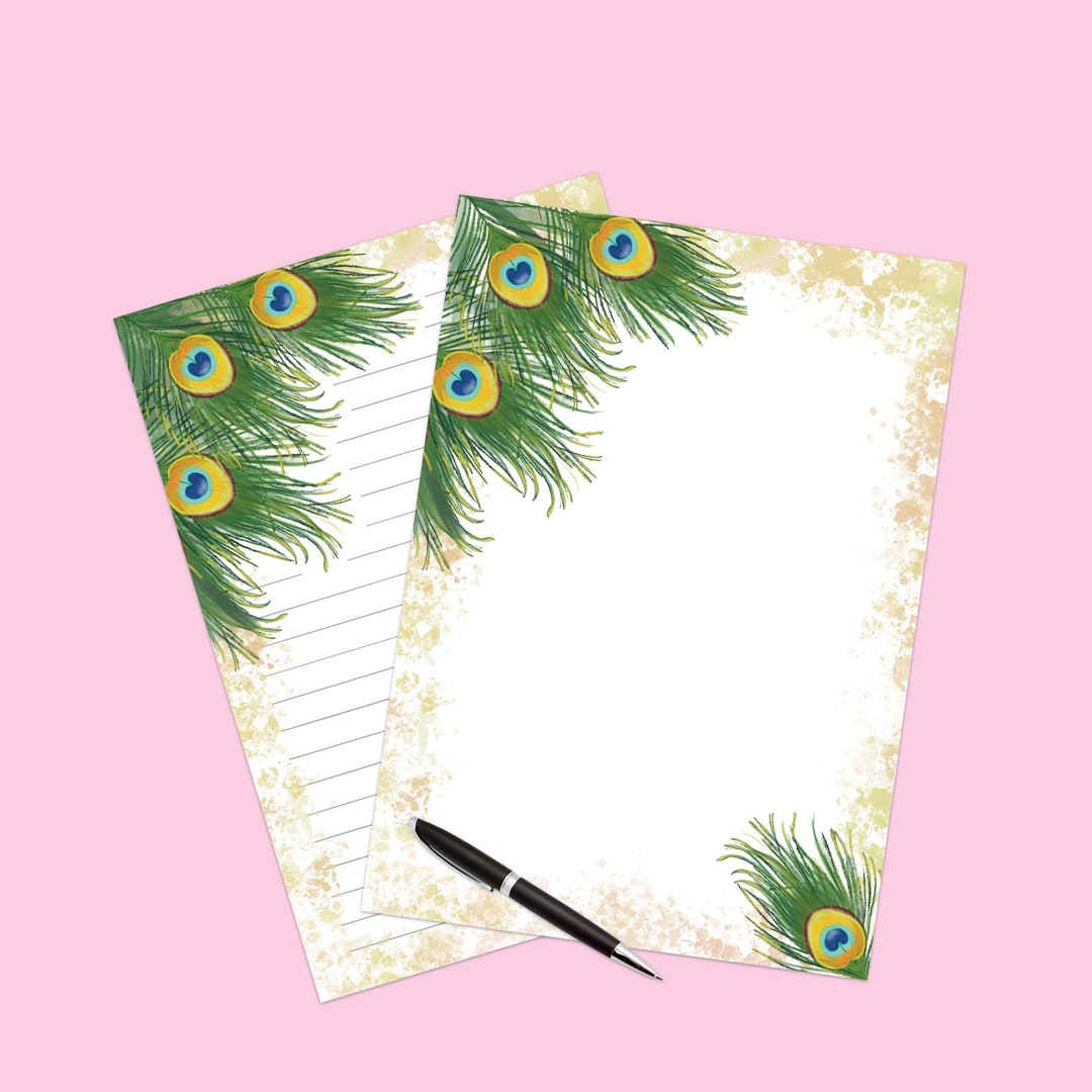 Peacock Feather Printable Stationery, A4 Paper Size and 8.5x11 Inches ...