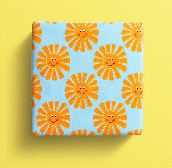 Sunshine Gift Wrap Sun Wrapping Paper Smiling Sun Gift Wrap | Etsy UK