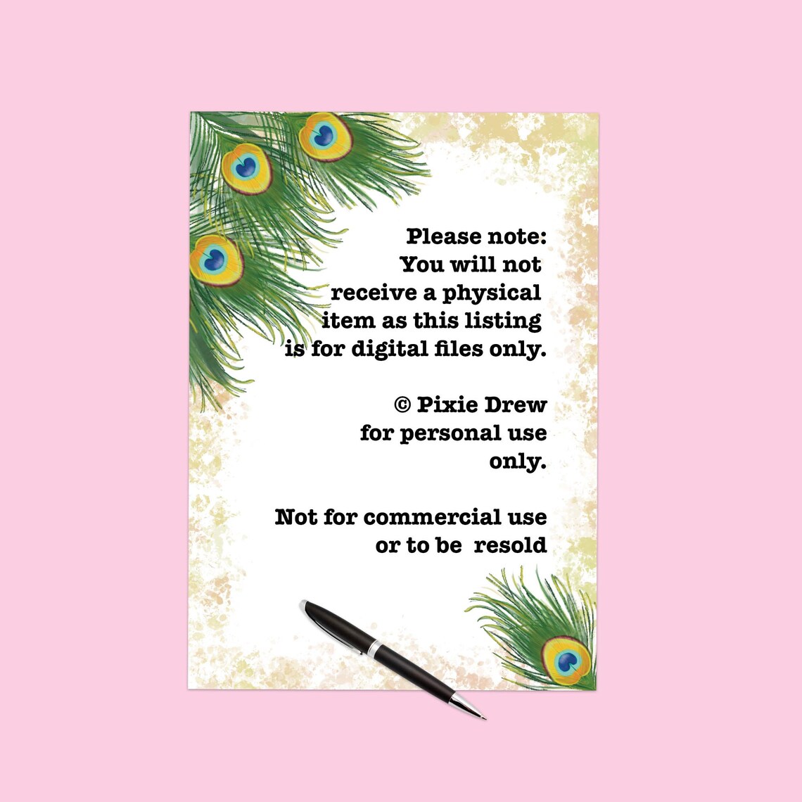 Peacock Feather Printable Stationery, A4 Paper Size and 8.5x11 Inches ...