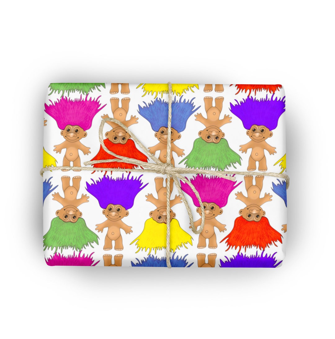 Troll Wrapping Paper, 1970s Birthday Gift Wrap, 1990s Gift Wrap, Toy ...