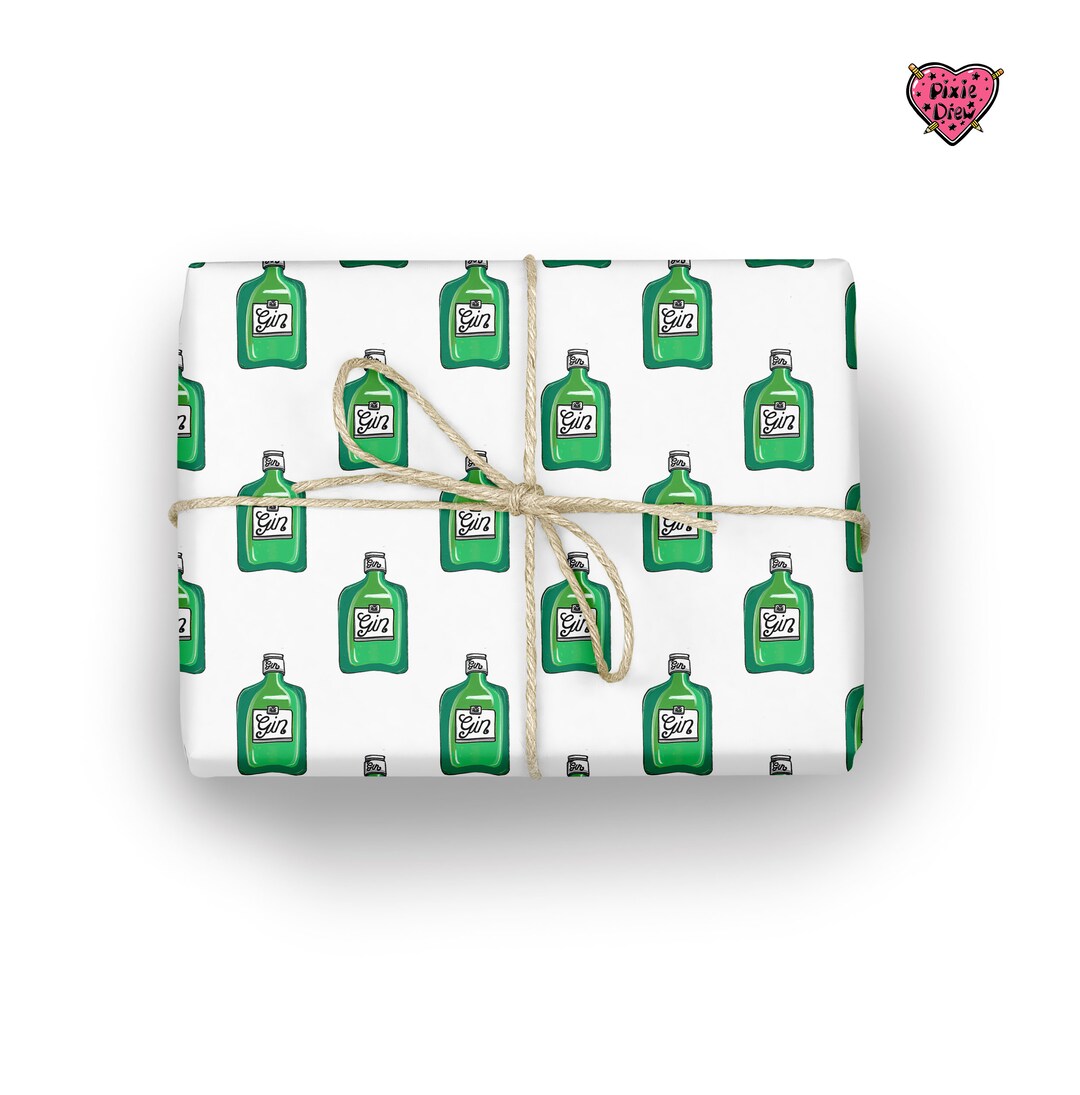 Gin Bottle Gift Wrap, Bottle of Gin Wrapping Paper, Gin Bottle Wrapping ...