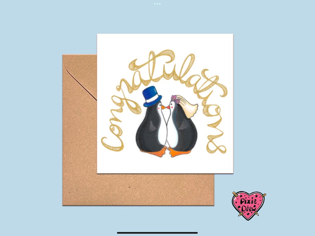 Penguin Wedding Card, Hand-drawn Mr & Mrs, Congratulations Card - Etsy