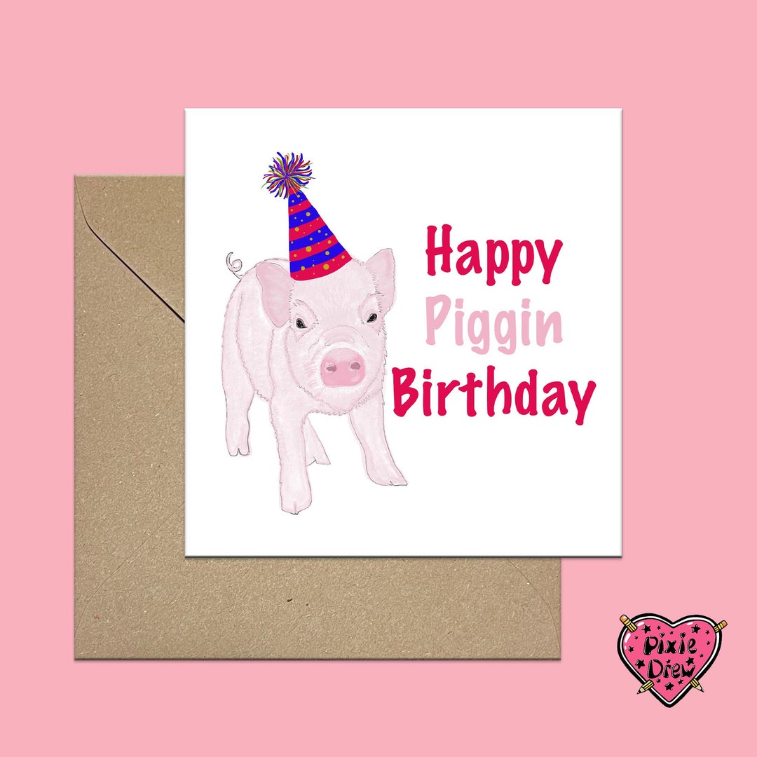 Pig Birthday Card Little Pig Card Cute Piglet Birthday Card - Etsy