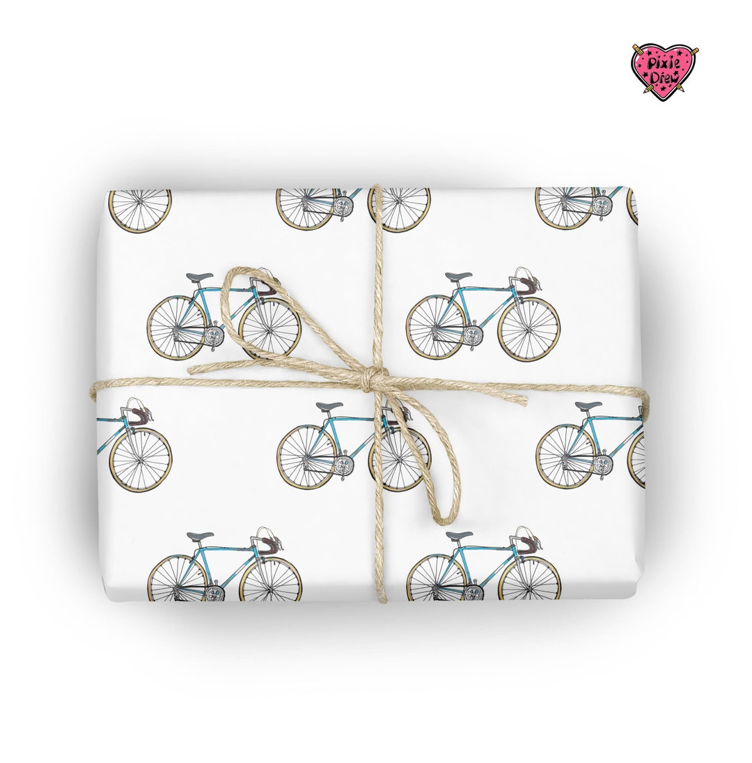 Bicycle Gift Wrap, Bike Eco Wrapping Paper With Blue or Red Road Bikes ...