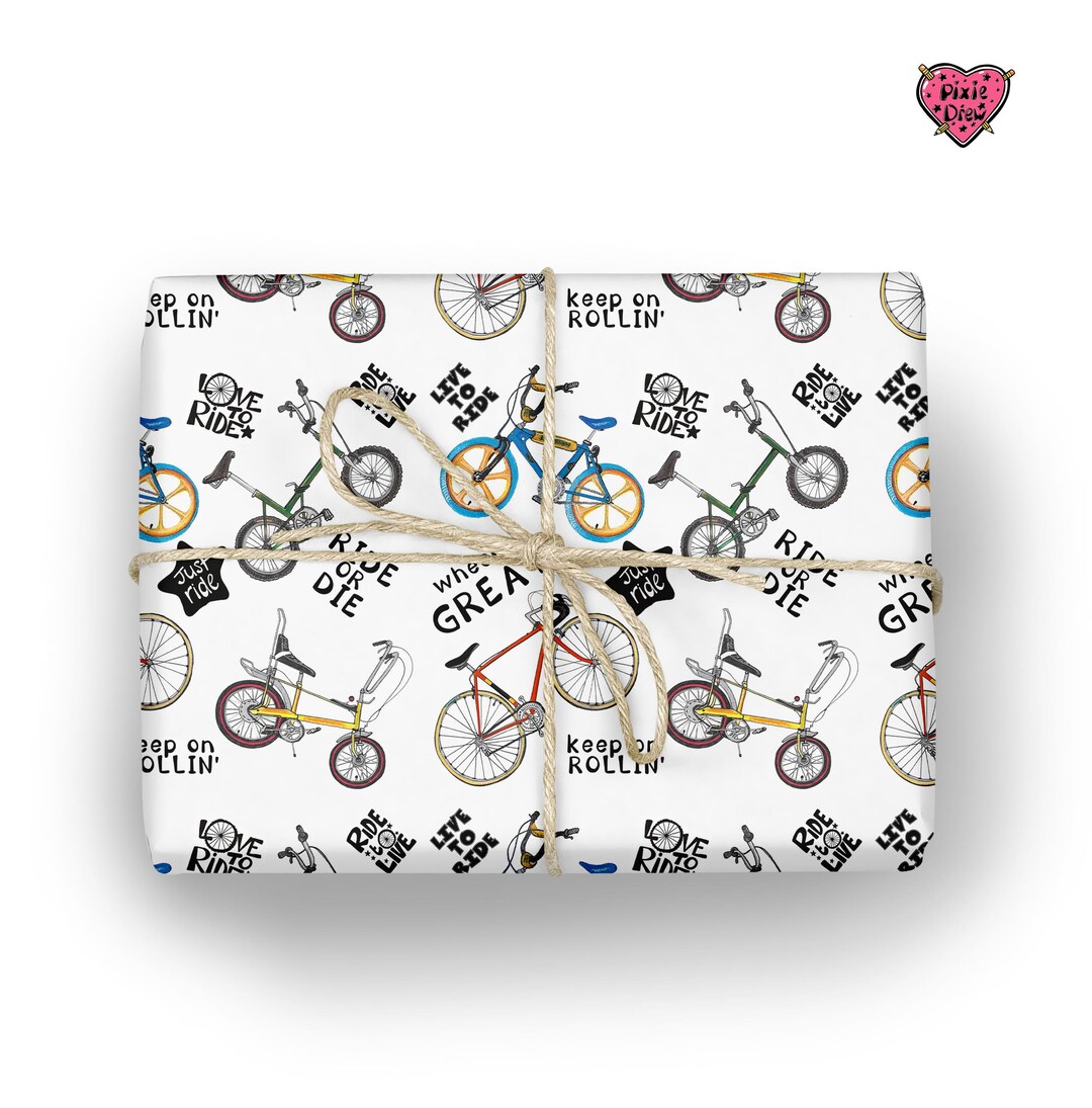 Bicycle Gift Wrap, Racing Bike Wrapping Paper, Chopper Bike Gift Paper ...