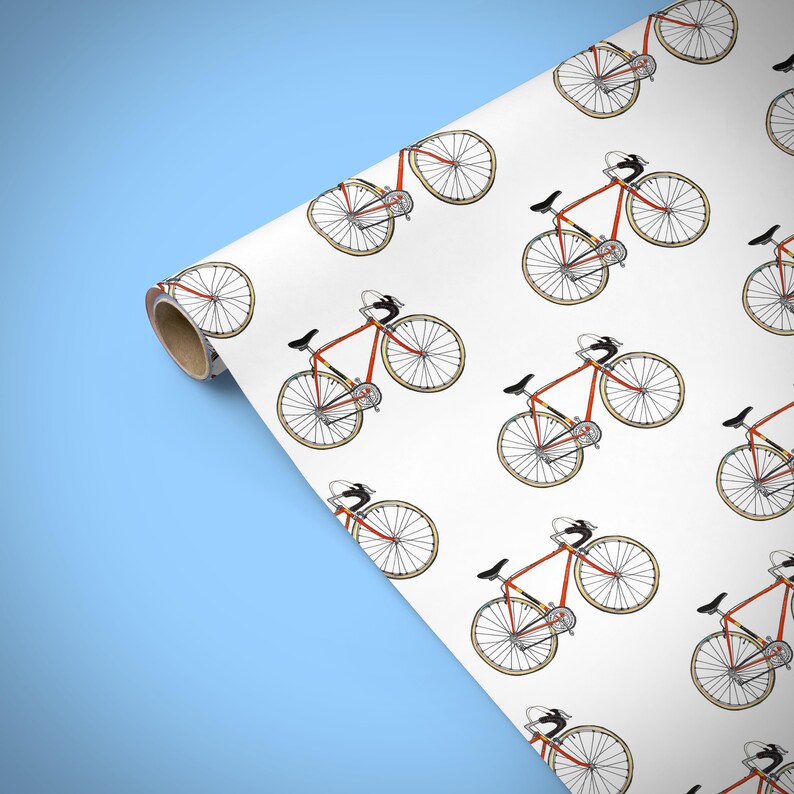 Bicycle Gift Wrap, Bike Eco Wrapping Paper With Blue or Red Road Bikes ...