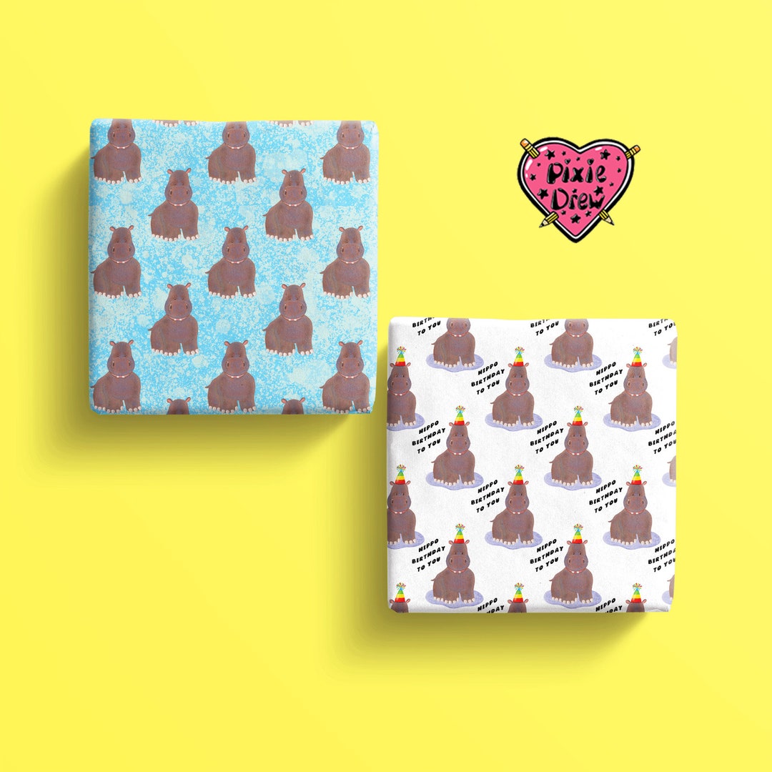 Hippopotamus Gift Wrap, Hippo Wrapping Paper, Hippo Gift Wrap, Little ...
