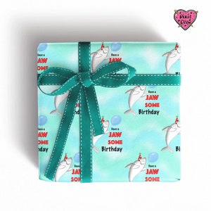 Shark Gift Wrap, Jaws Wrapping Paper, Have a Jawsome Birthday, Shark ...