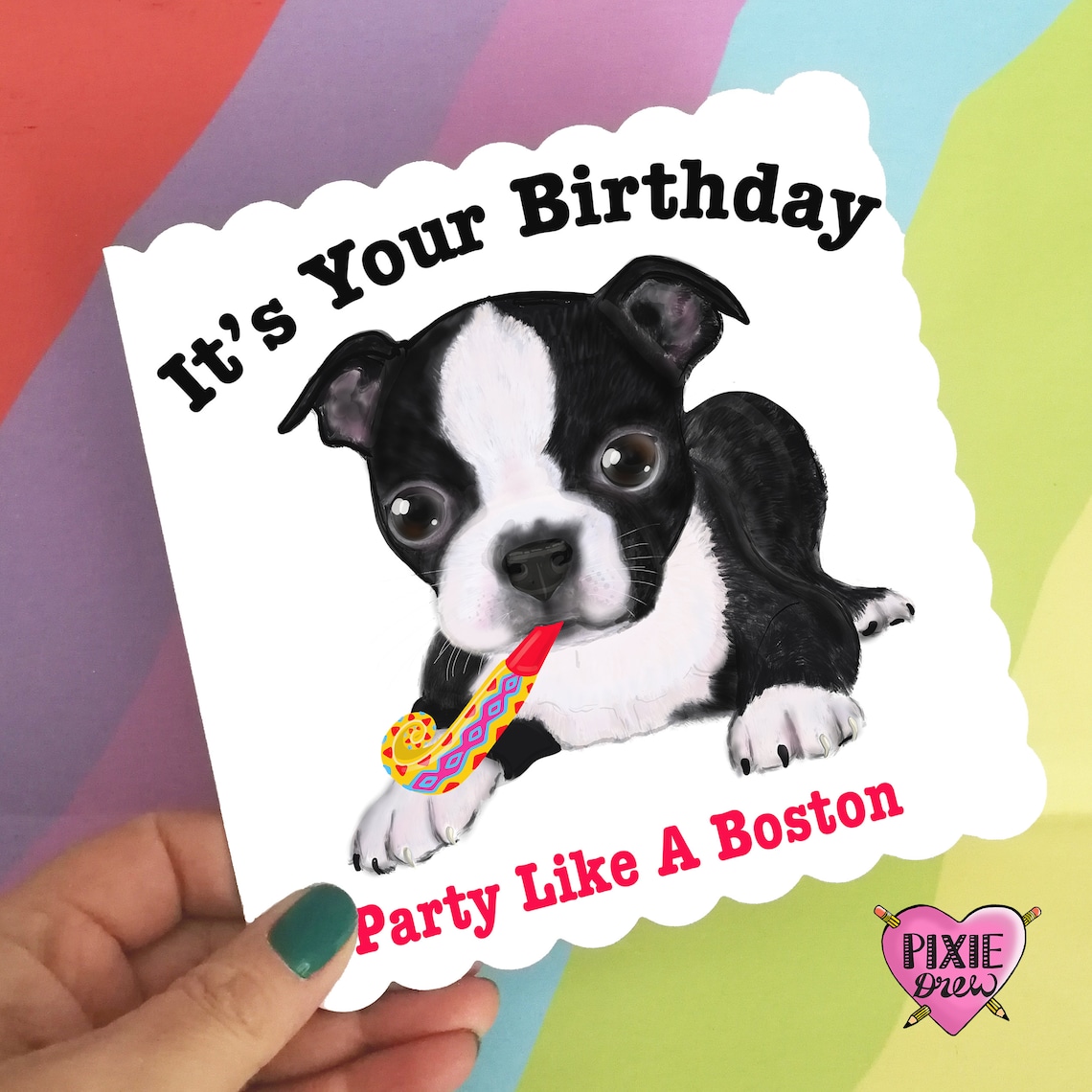 Boston terrier birthday card it's your birthday party | Etsy