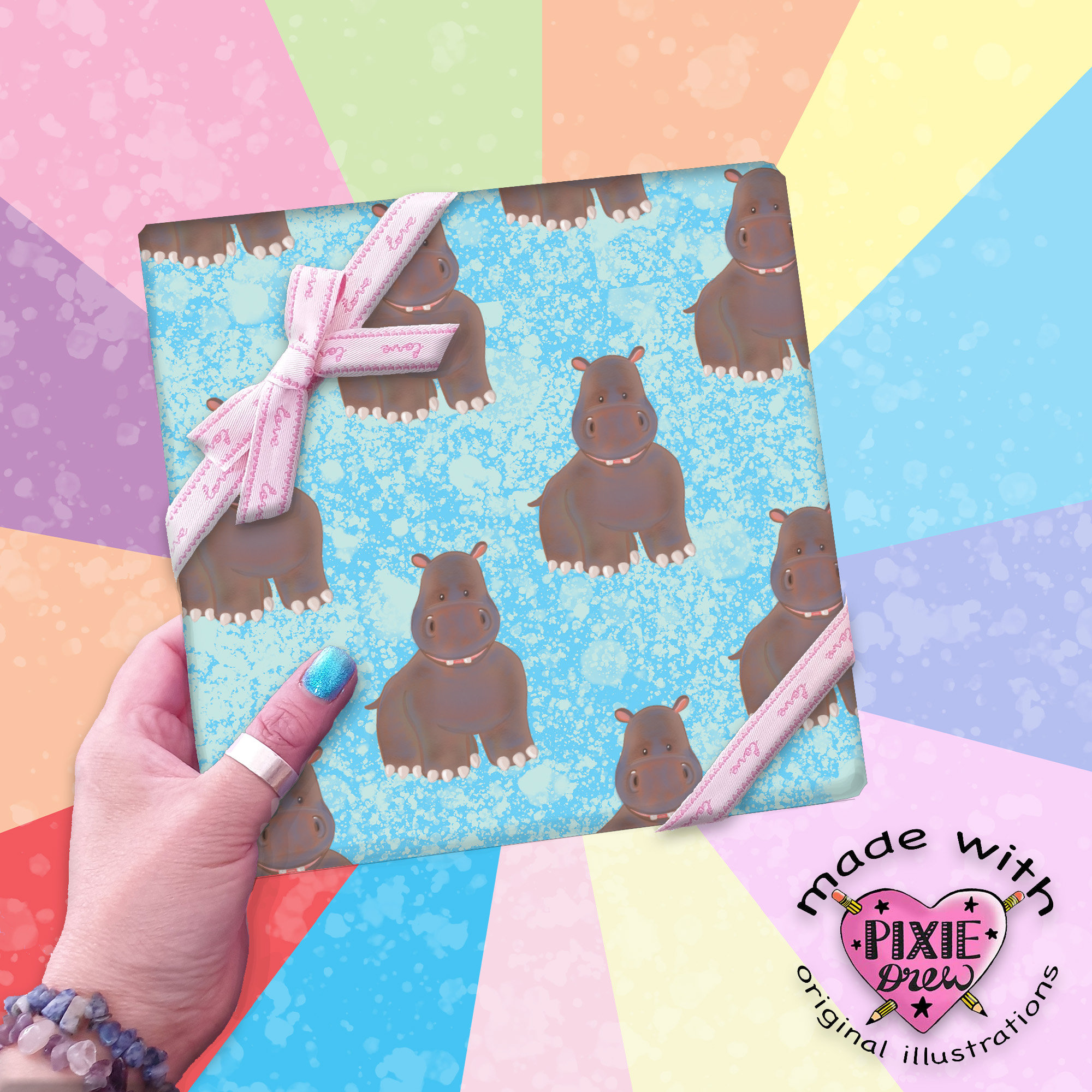 Hippopotamus Gift Wrap Hippo Wrapping Paper Hippo Gift Wrap - Etsy