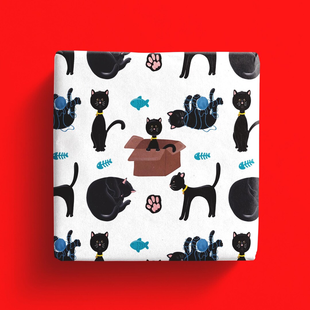 Black Cat Wrapping Paper Funny Cat Gift Wrap Pussy Cat - Etsy