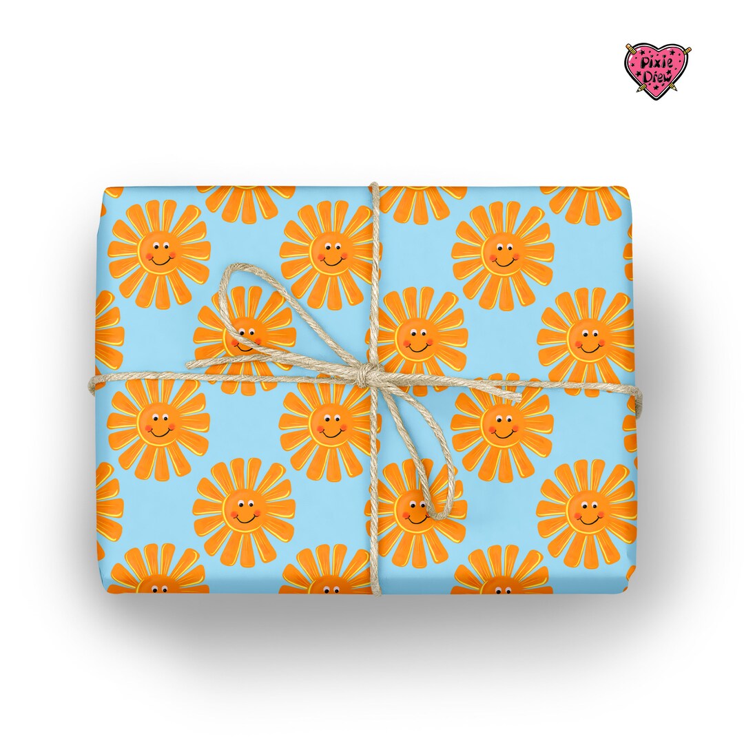Sunshine Gift Wrap, Sun Wrapping Paper, Smiling Sun Gift Wrap, Smiley ...