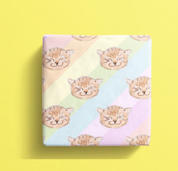 Cat Gift Wrap Cat Wrapping Paper Smiling Cat Gift Wrap - Etsy
