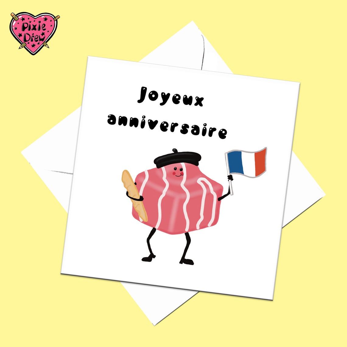 French Fancy Birthday Card, or Joyeux Anniversaire Bun With a French ...