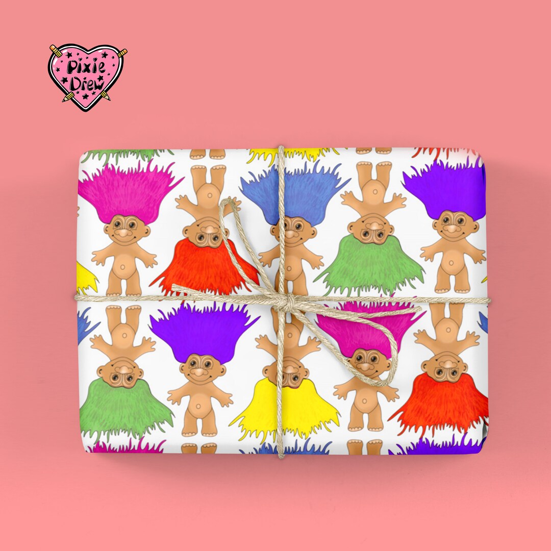Troll Wrapping Paper, 1970s Birthday Gift Wrap, 1990s Gift Wrap, Toy ...