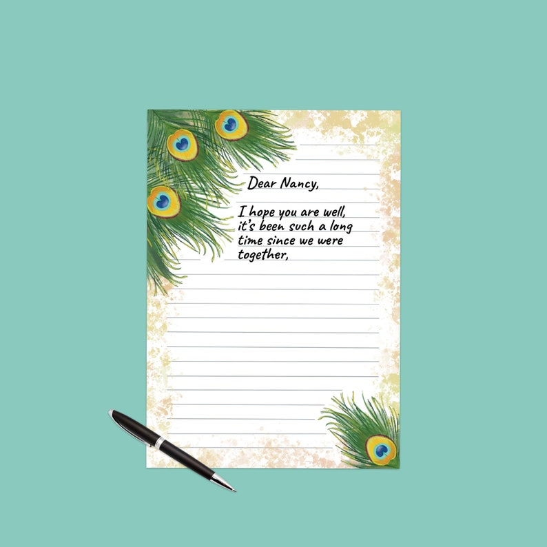 Peacock Feather Printable Stationery A4 Paper Size and 8.5x11 - Etsy