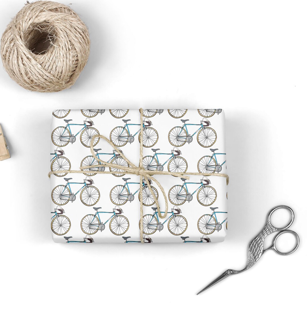 Bicycle Gift Wrap, Bike Eco Wrapping Paper With Blue or Red Road Bikes ...
