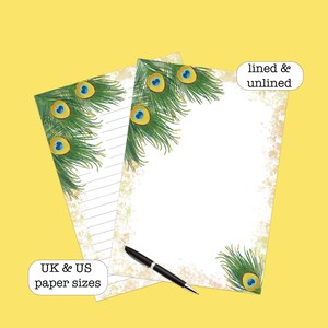 Peacock Feather Printable Stationery, A4 Paper Size and 8.5x11 Inches ...