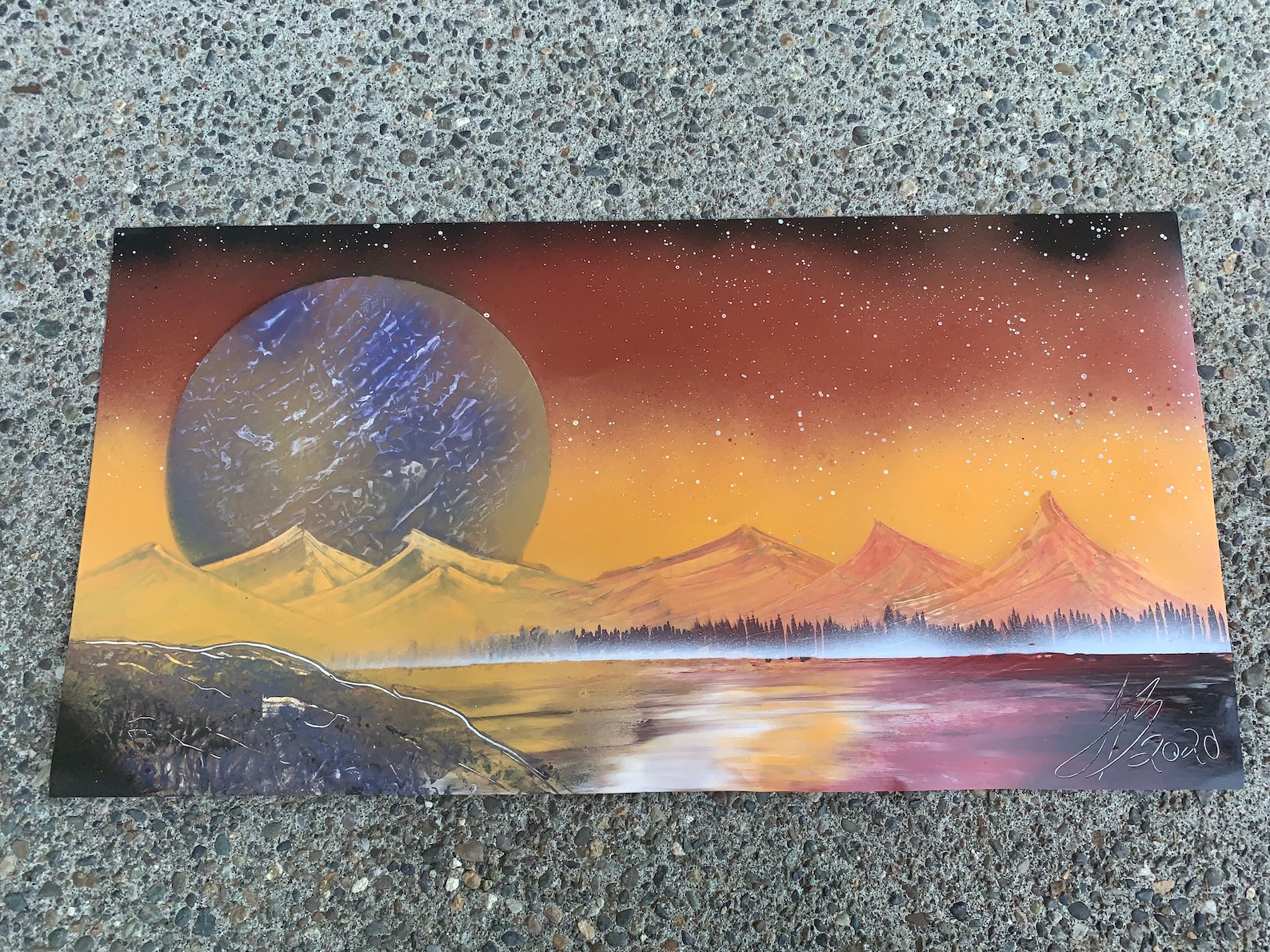 Planet Sunset Handmade Spray Paint Poster - Etsy