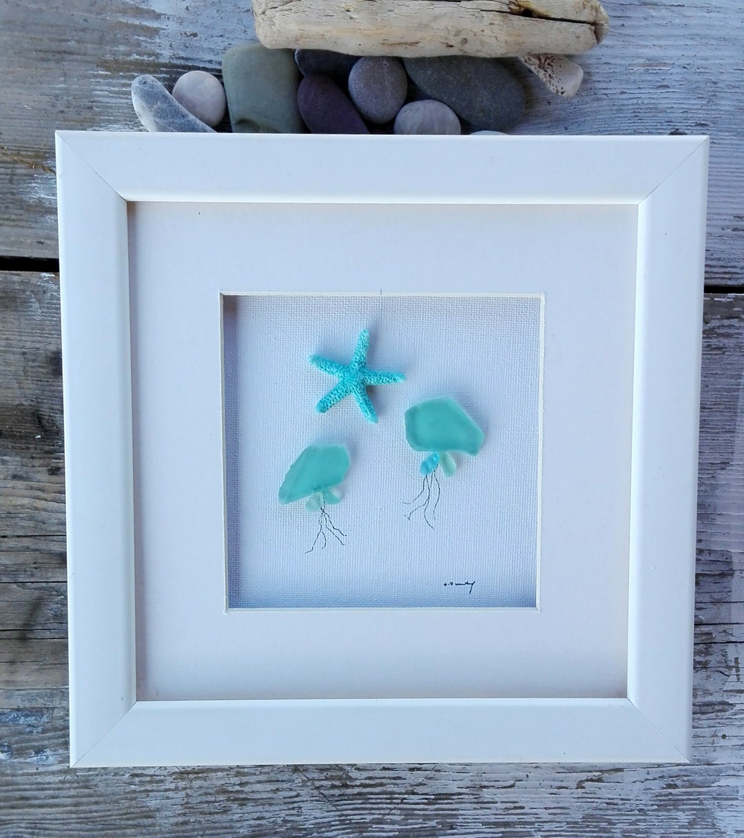 Pebble Art Sea Glass Art Sea Glass Picture Beach Art Etsy