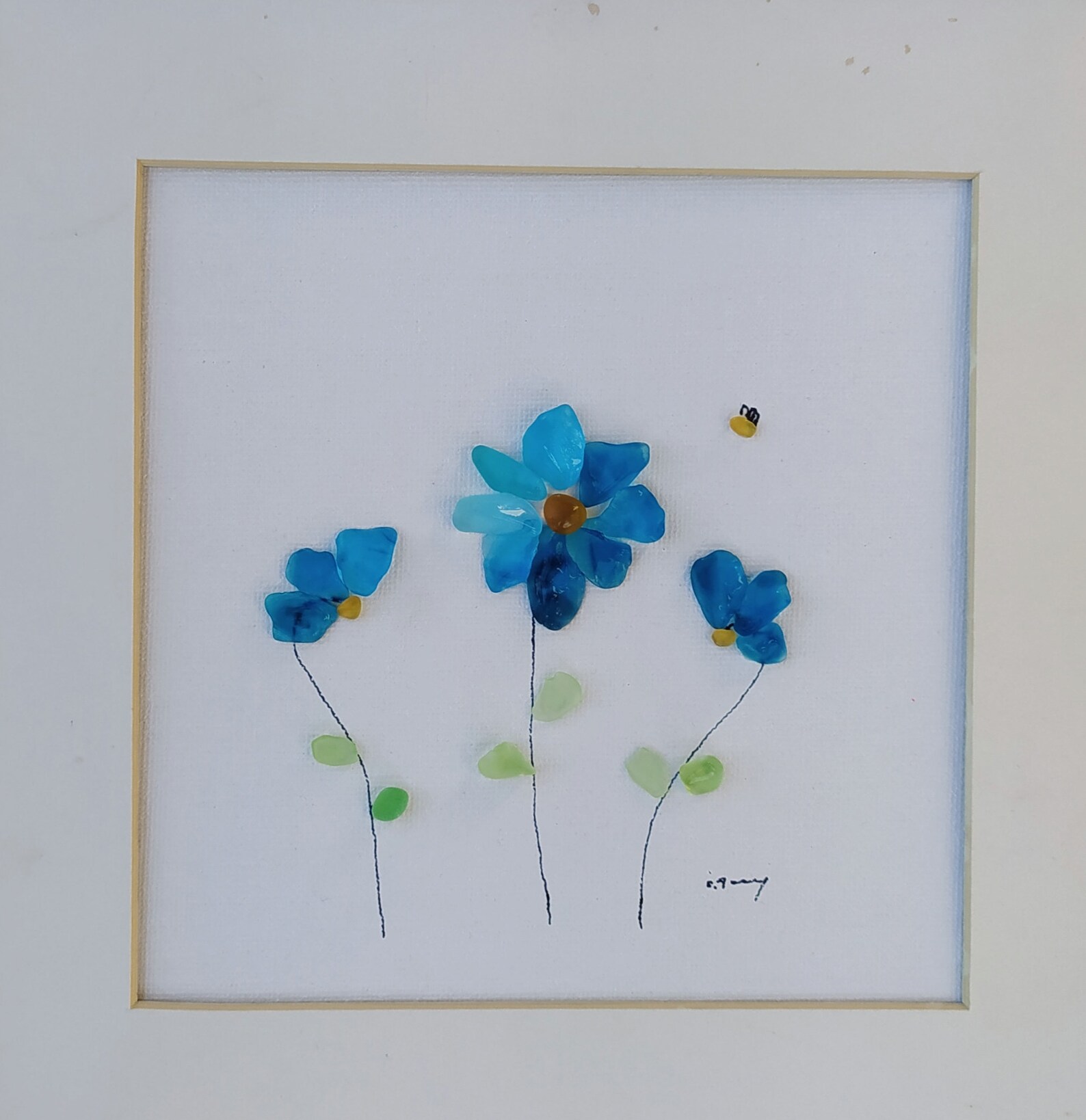 Flowers Sea Glass Framed Flowers Art Present Sea Glass Etsy