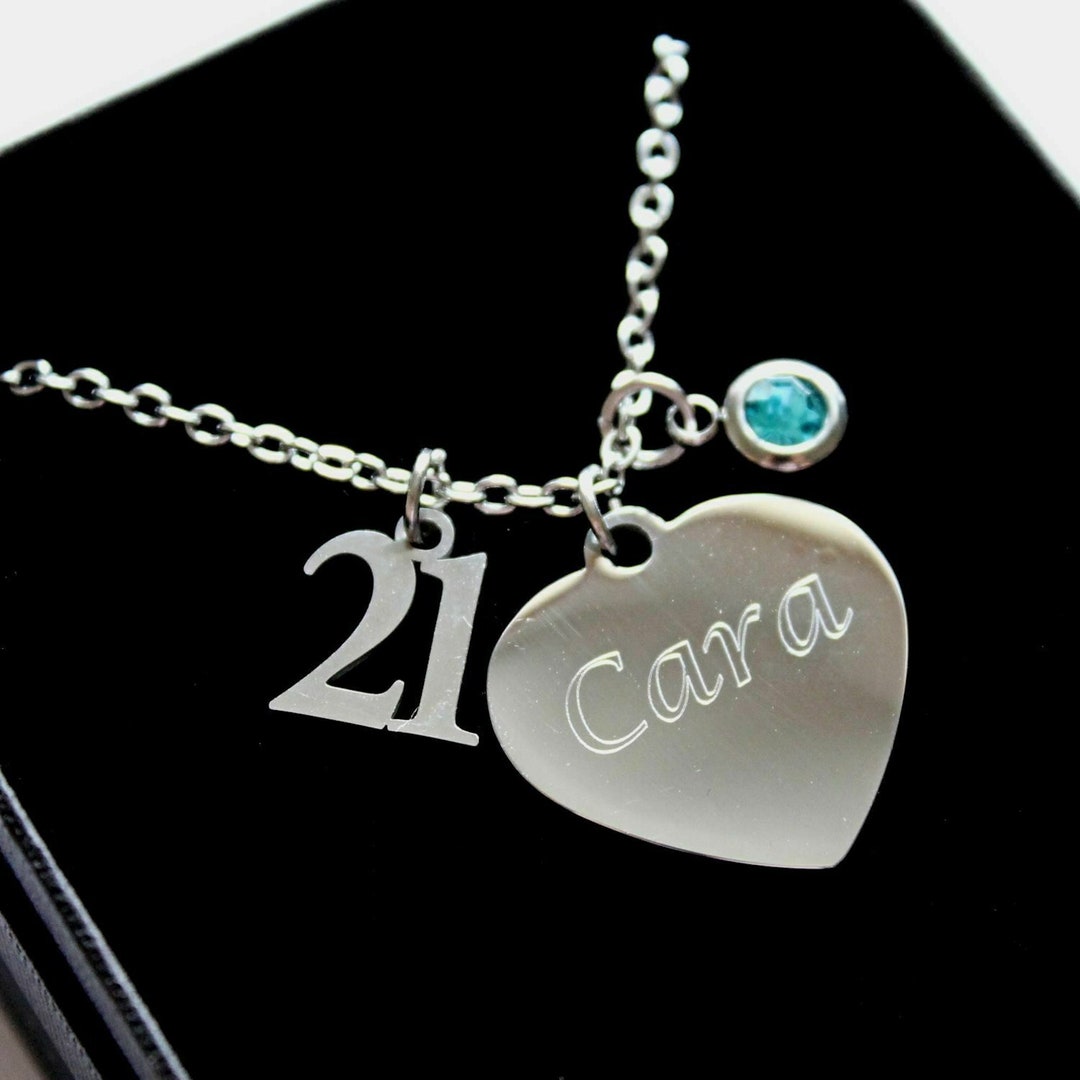 Personalised ENGRAVED 21st Birthday Gifts Necklace Pendant Birthstone ...