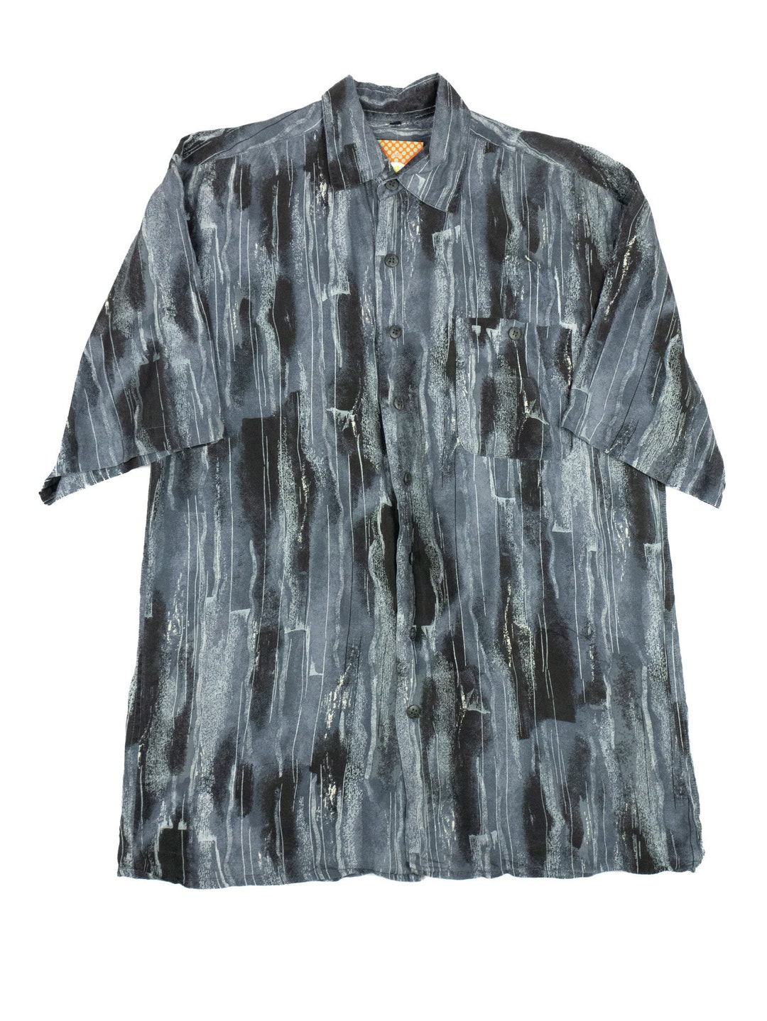Vintage Men's Blue Abstract Stripe Pattern Silk Shirt MEDIUM Retro ...