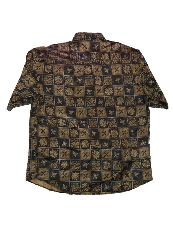 Vintage Men's Pure Thai Silk Gold Tile Pattern Shirt … - Gem