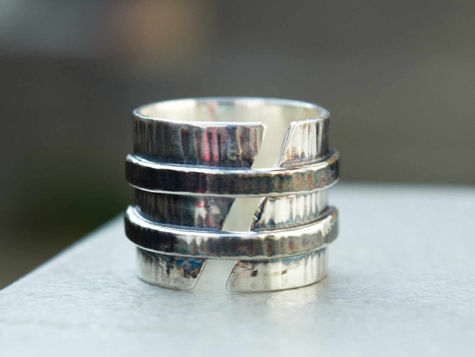 Sterling Silver Wide Band Ring, Unisex Ring, Textured Hammered ...