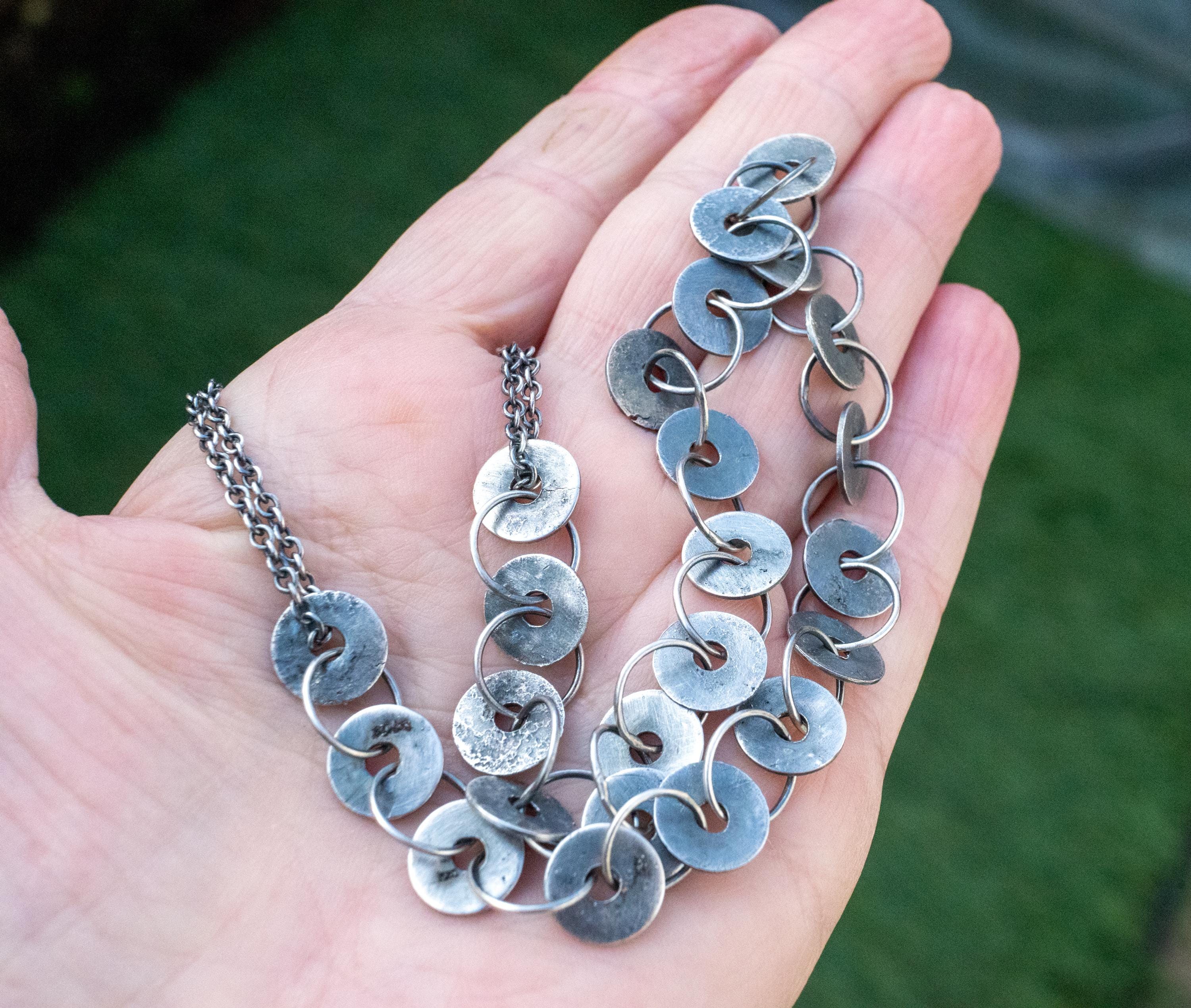 Oxidized Sterling Silver Disc Chain Necklace, Handmade Boho Jewelry - Etsy