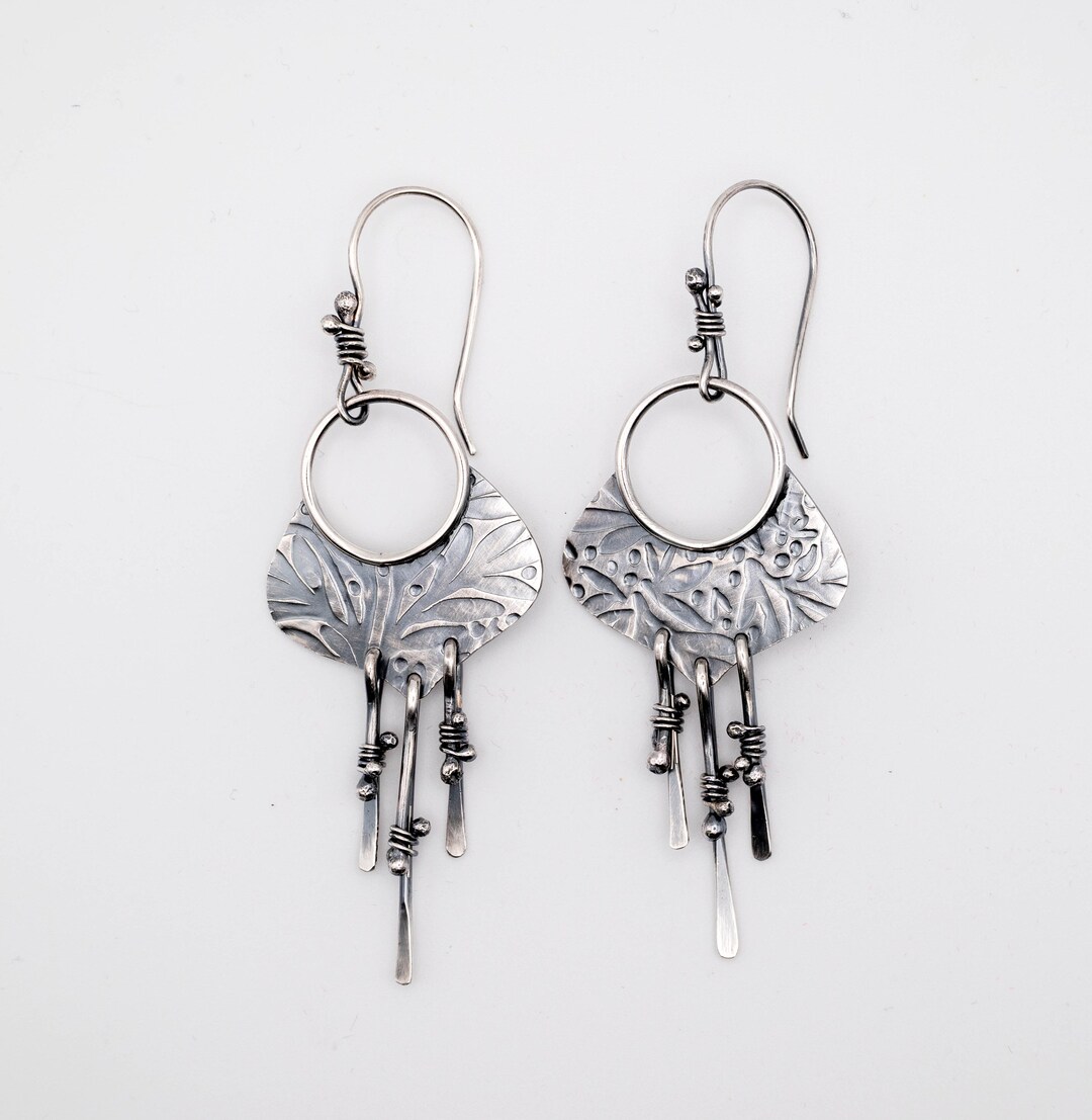 Earrings, Sterling Silver Dangle Earrings, Tribal Earrings, Long Dangle ...