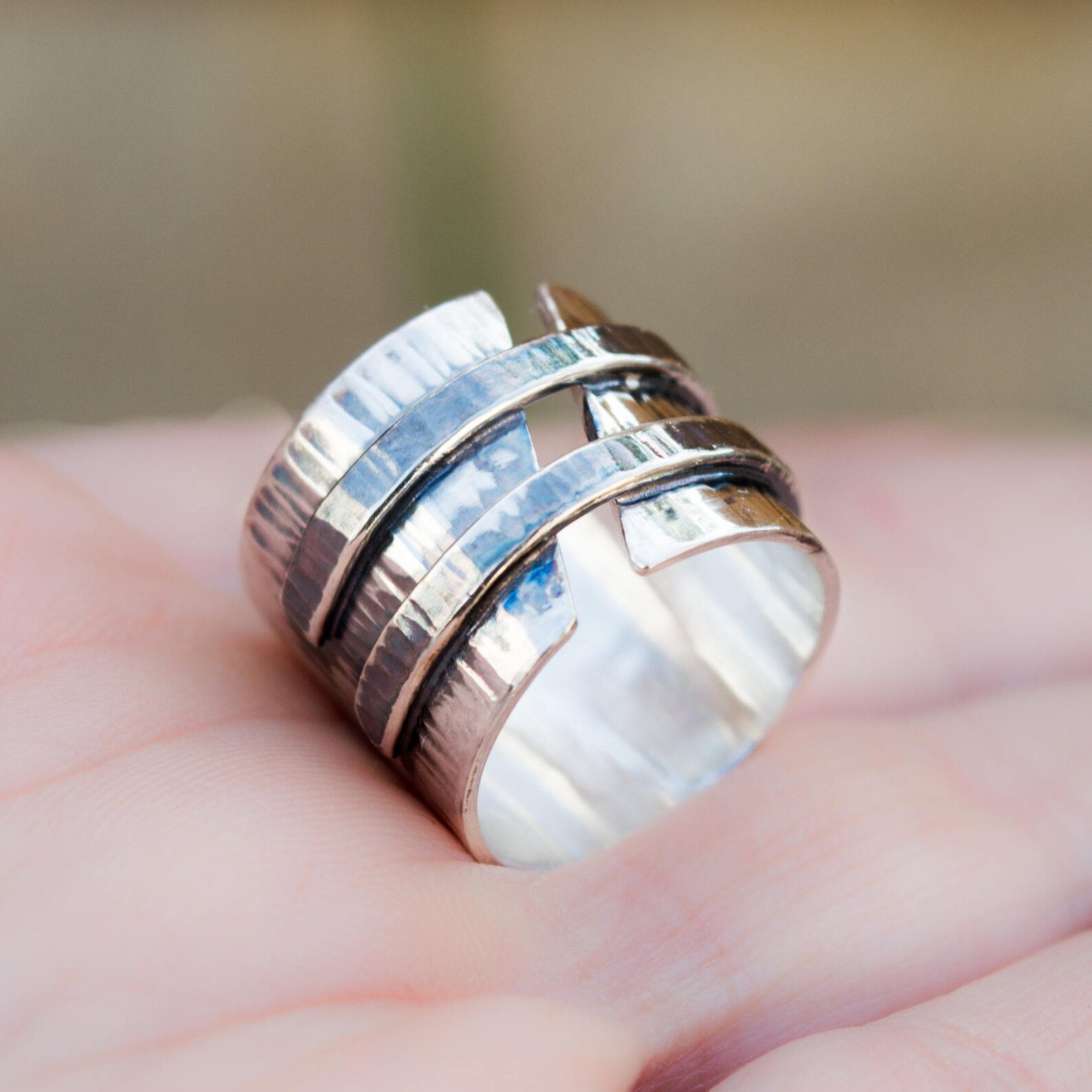 Sterling Silver Wide Band Ring, Unisex Ring, Textured Hammered ...