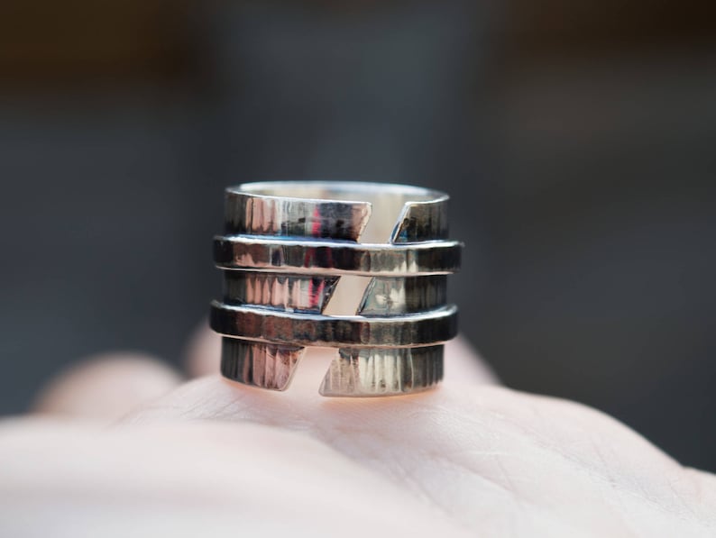 Sterling silver wide band ring Unisex ring-Textured hammered | Etsy