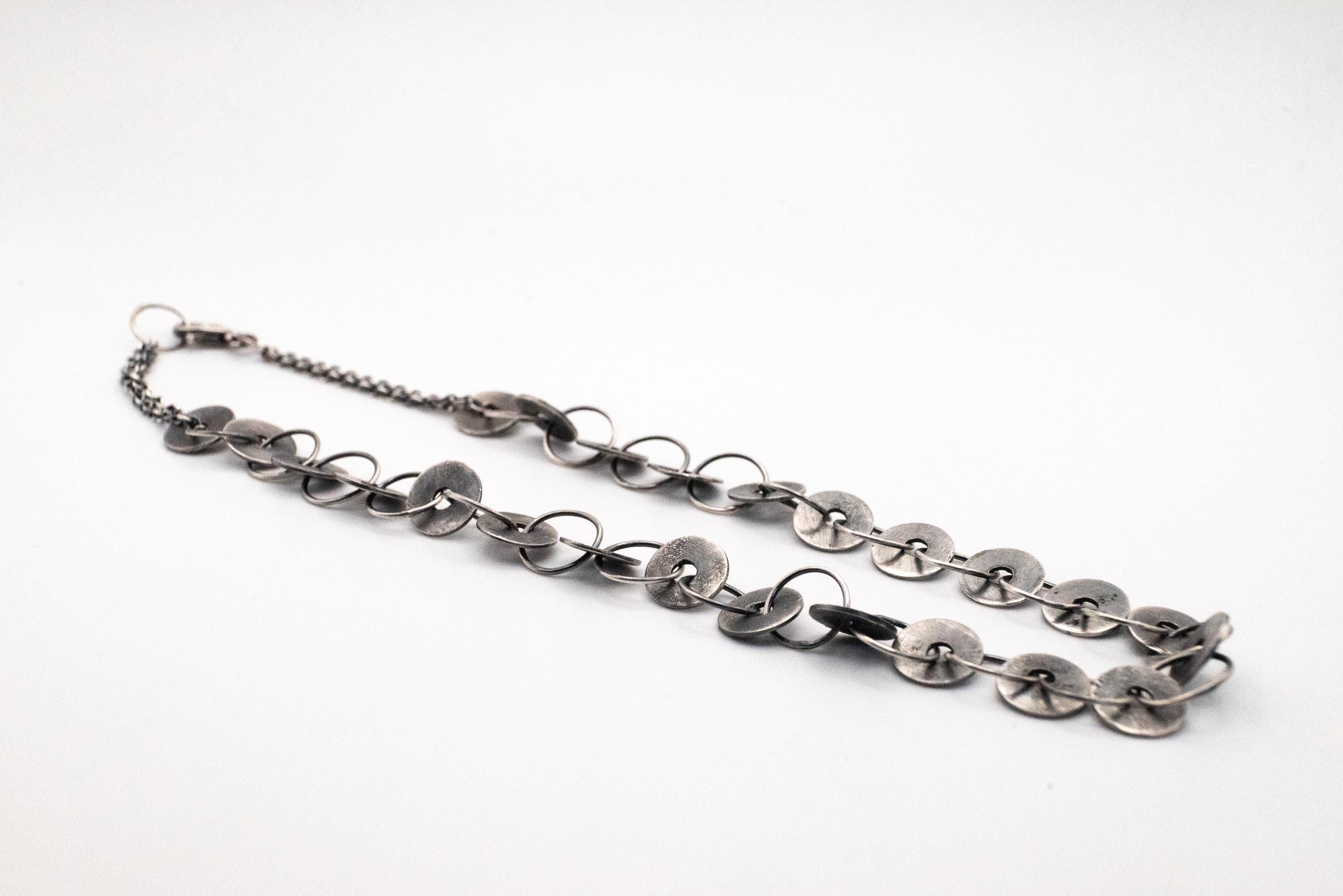 Oxidized Sterling Silver Disc Chain Necklace, Handmade Boho Jewelry - Etsy