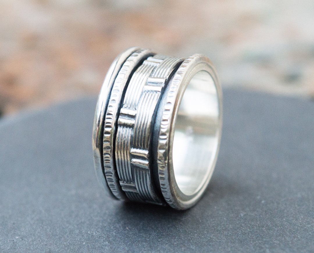 Wide Mens Silver Spinner Ring - Etsy