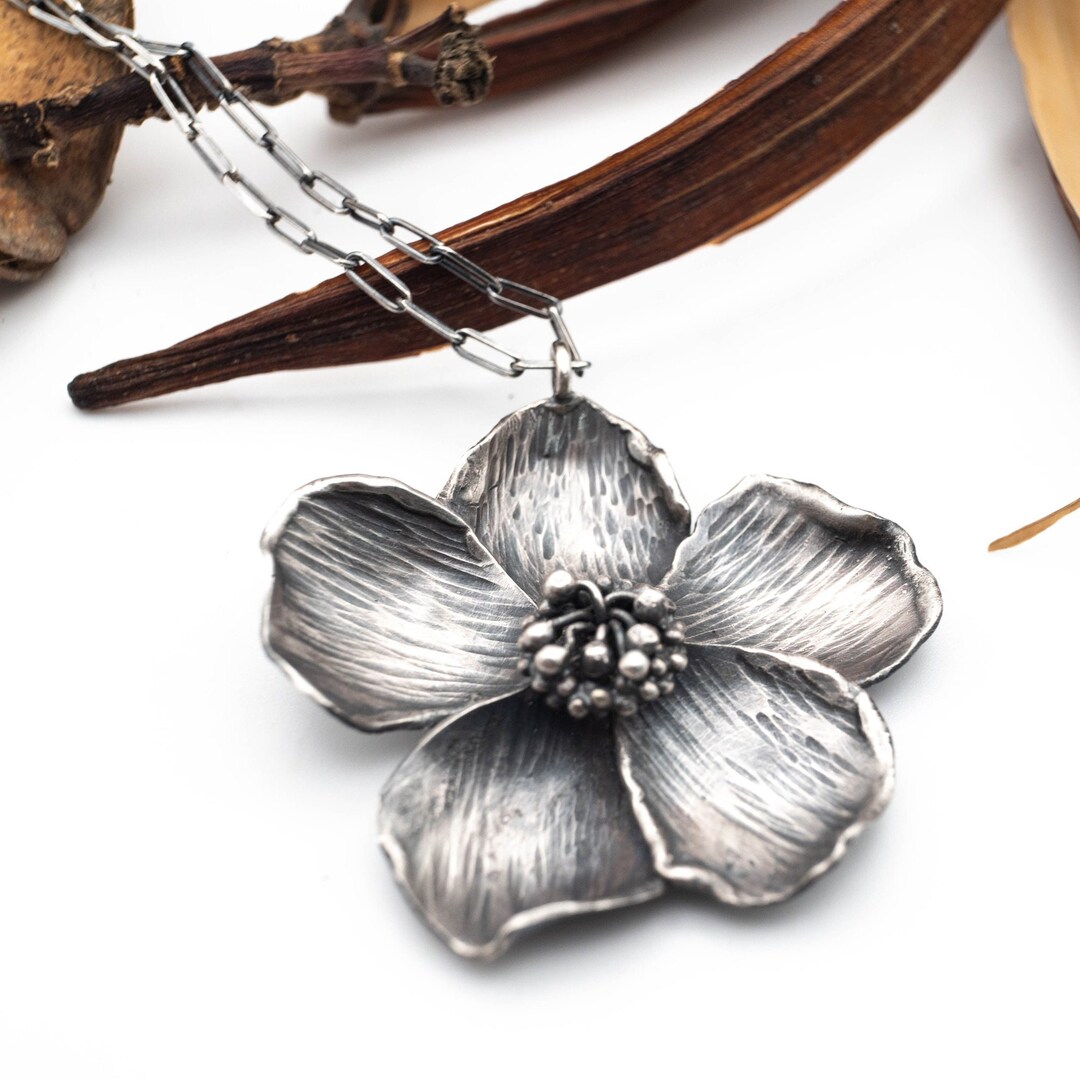 Flower Necklace, Silver Flower Necklace, Nature-inspired, Handmade ...