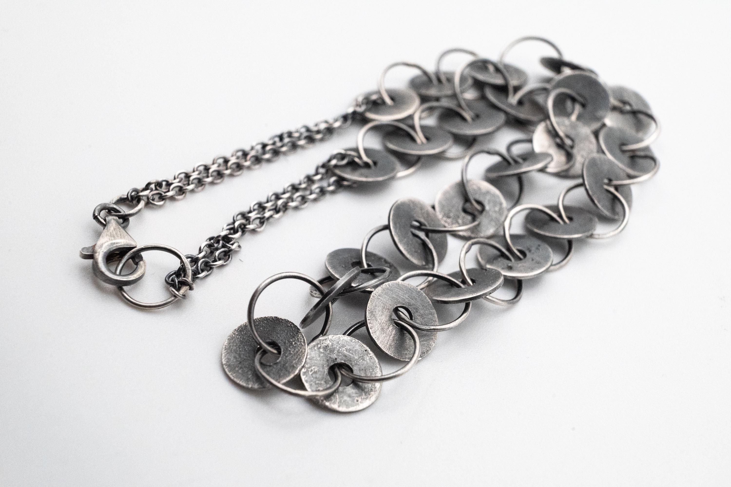 Oxidized Sterling Silver Disc Chain Necklace, Handmade Boho Jewelry - Etsy