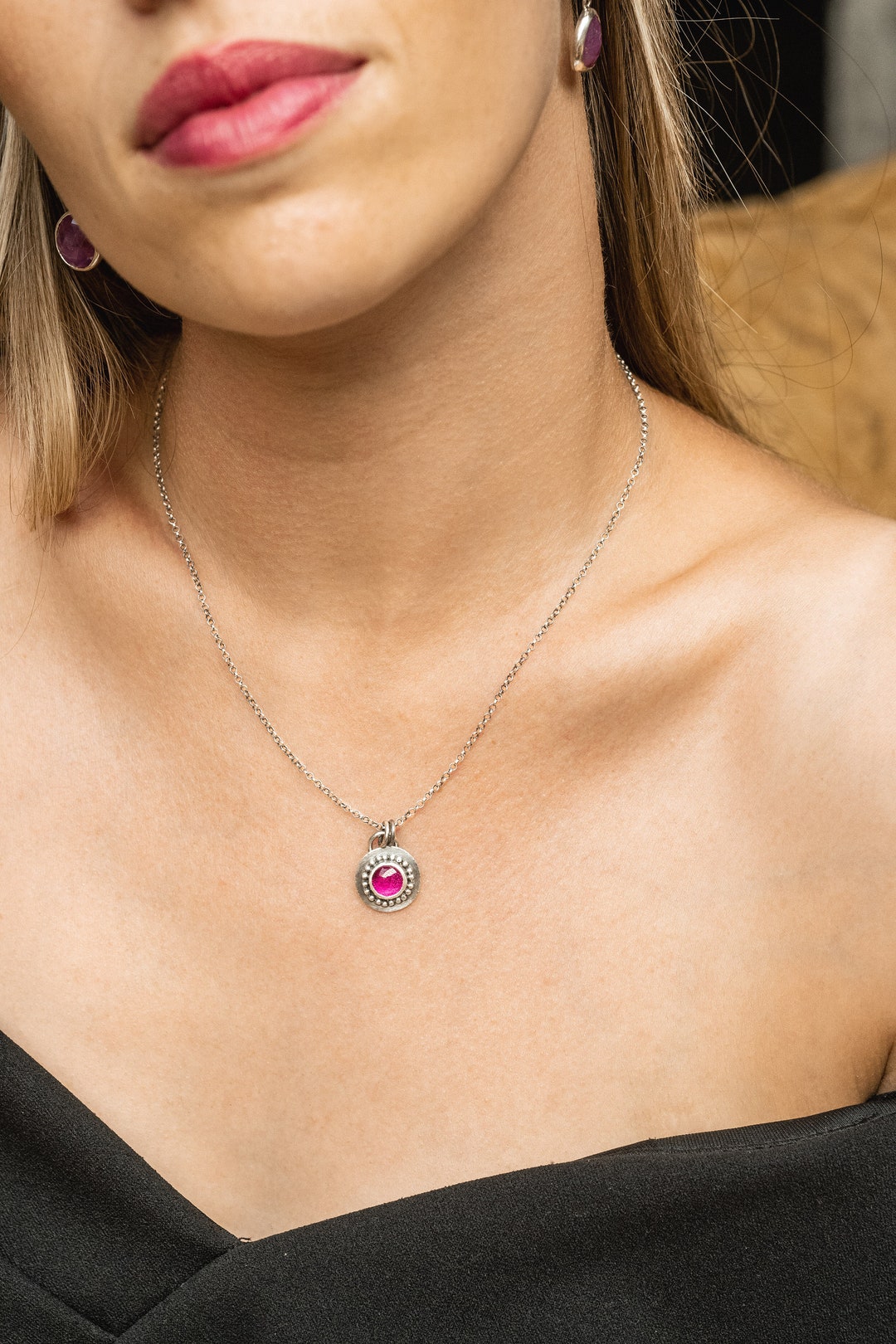 Ruby Necklace Silver Ruby Necklace - Etsy