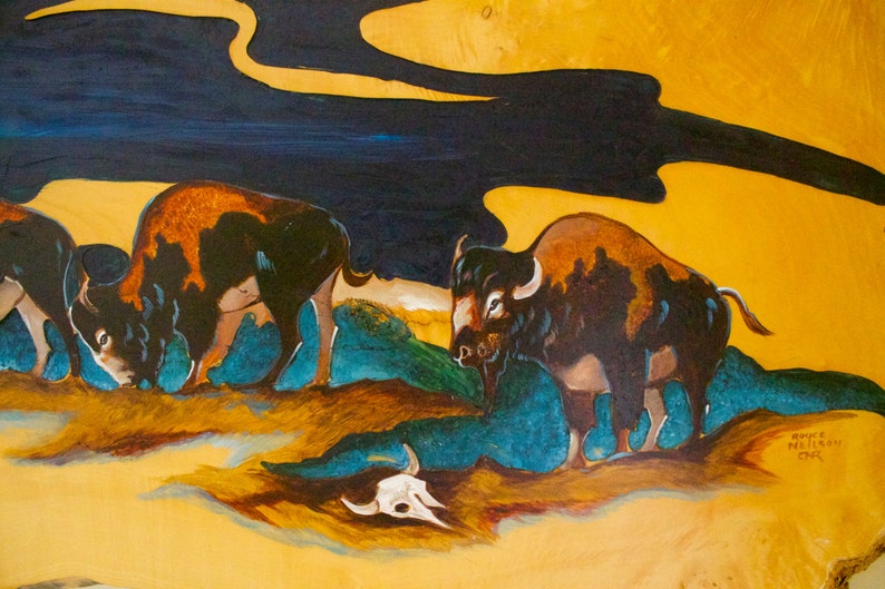 Etched & Painted Buffalo Scene Wall Hanging - Etsy