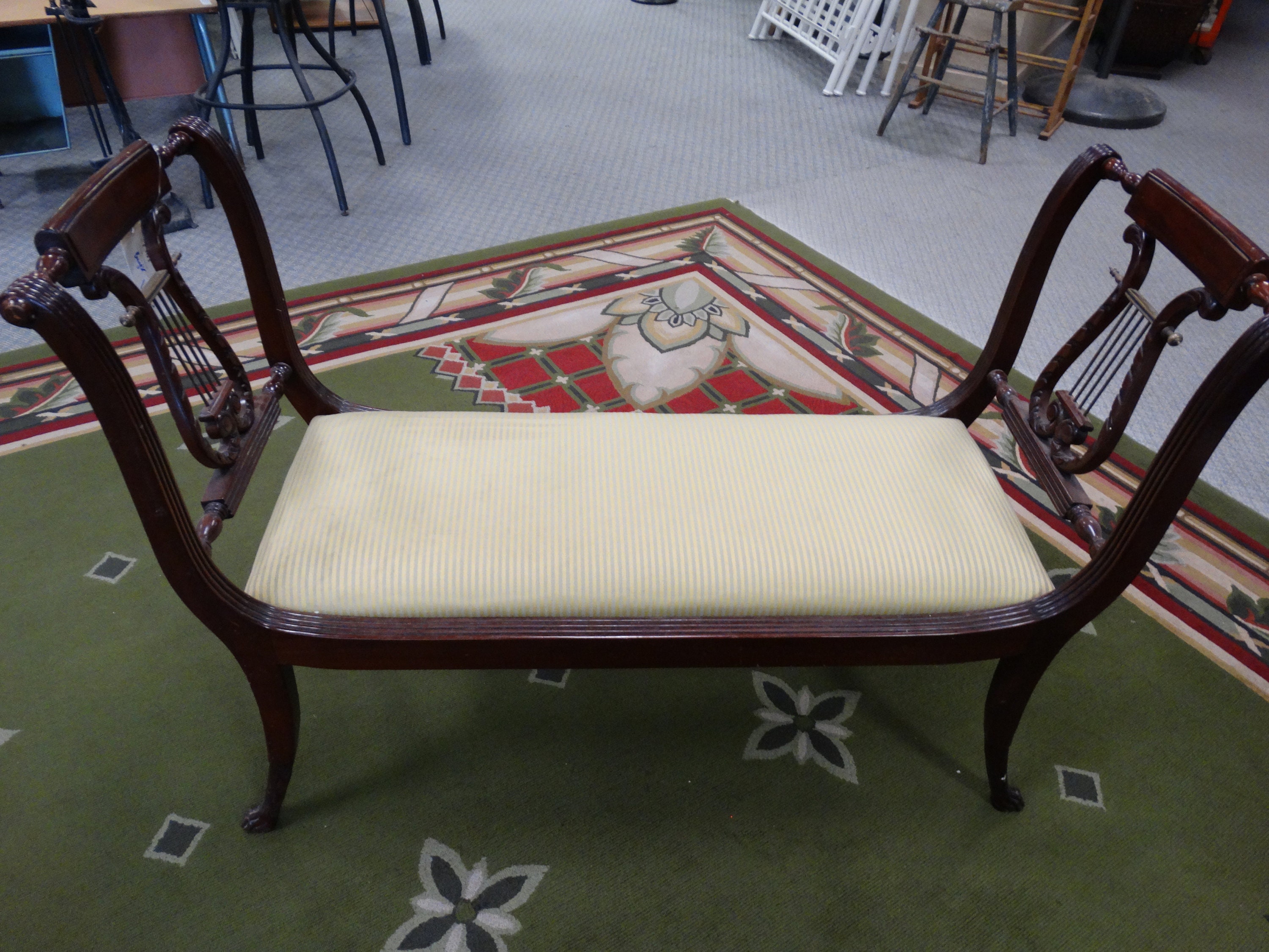 Antique Vintage Harp Design Bench With Fabric Seat Hallway Bench - Etsy