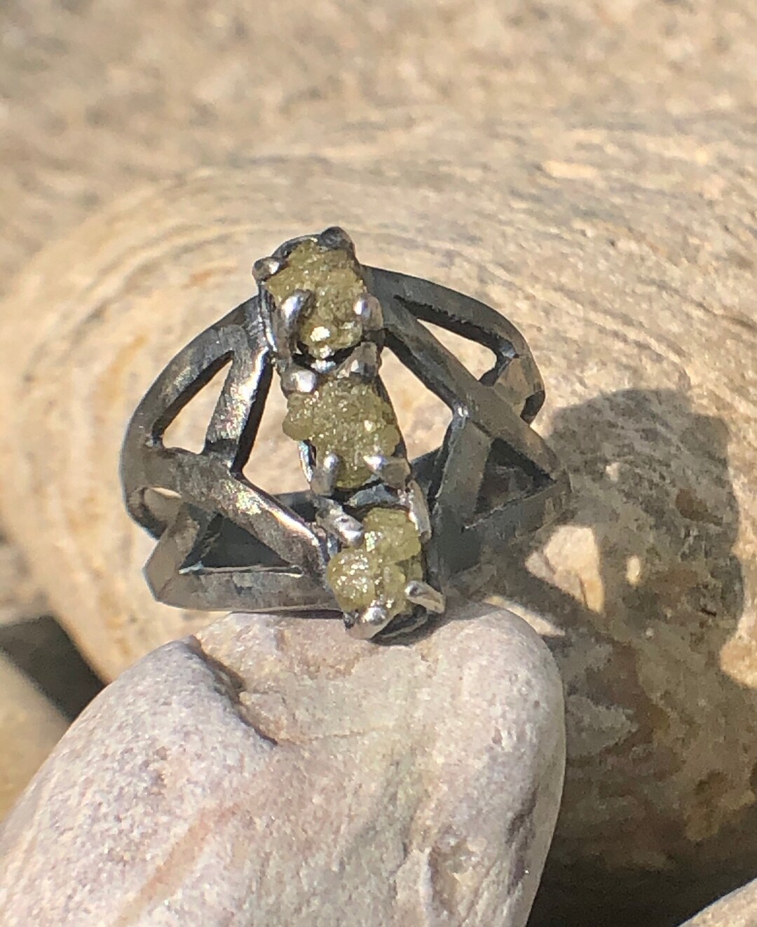 3 Stone Rough Raw Natural Yellow Diamonds in Distressed - Etsy