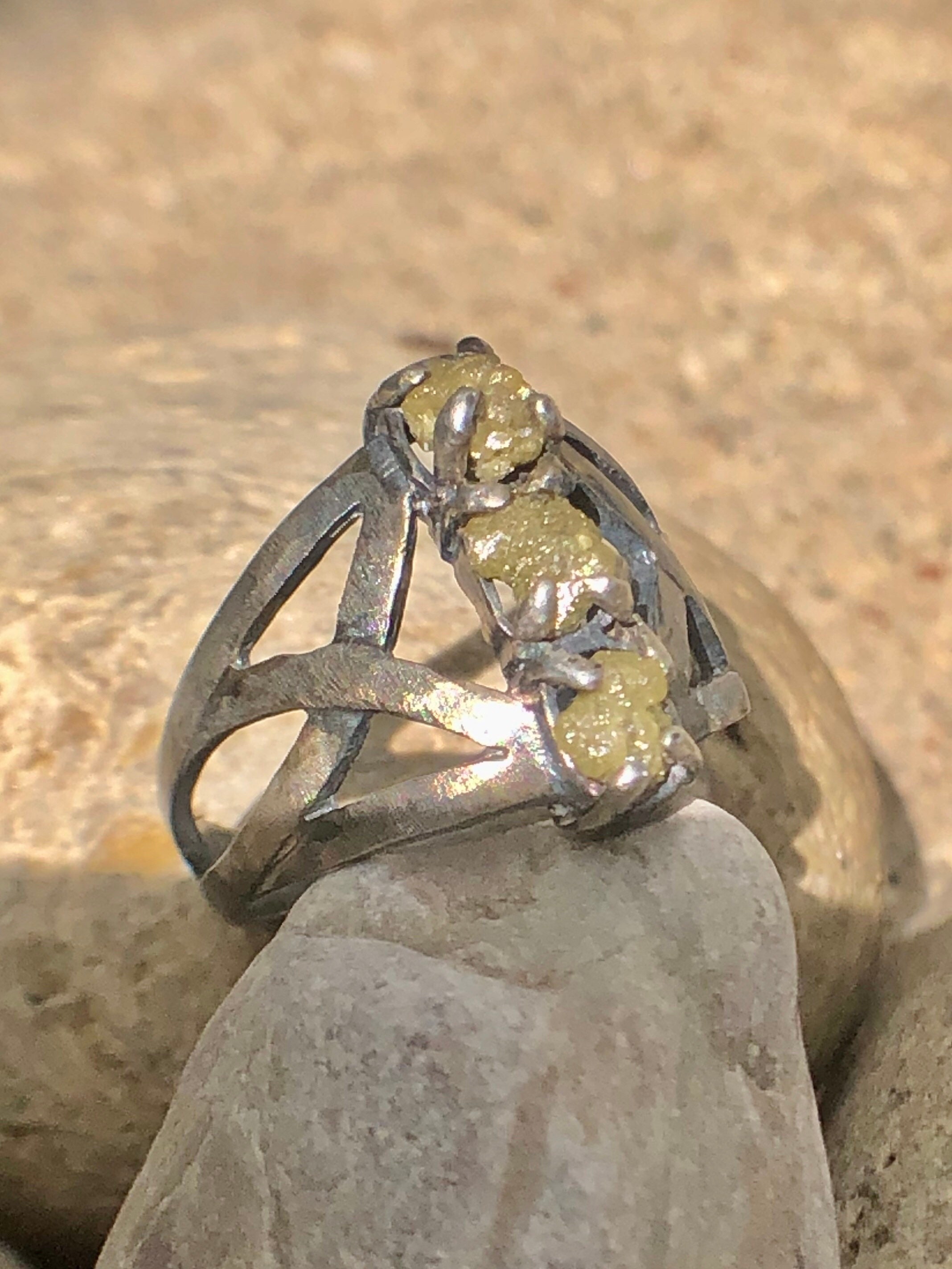 3 Stone Rough Raw Natural Yellow Diamonds in Distressed | Etsy