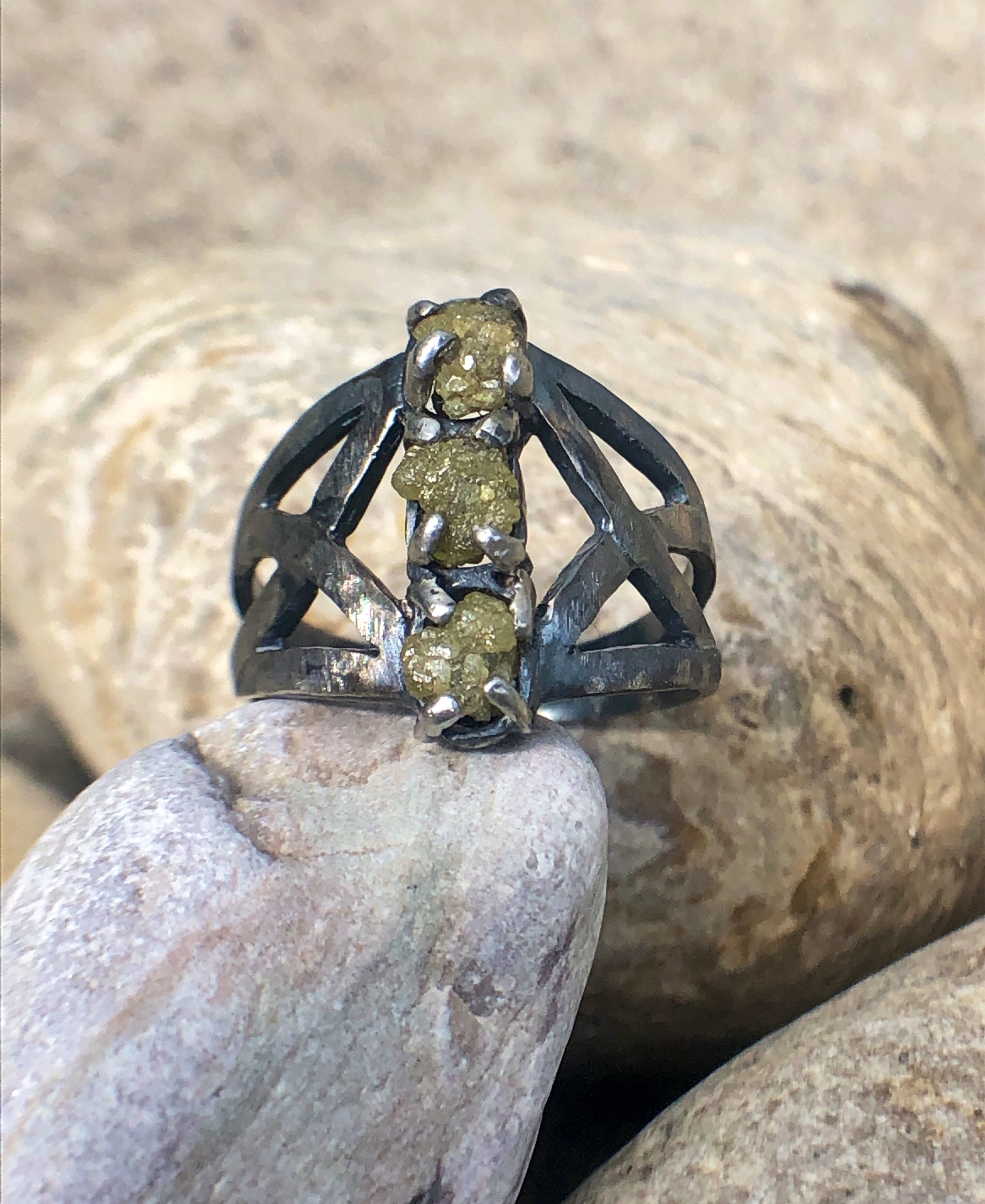 3 Stone Rough Raw Natural Yellow Diamonds in Distressed | Etsy