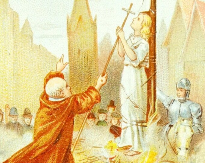 St Joan of Arc Burned at the Stake Jeanne D'arc Antique Holy Card ...