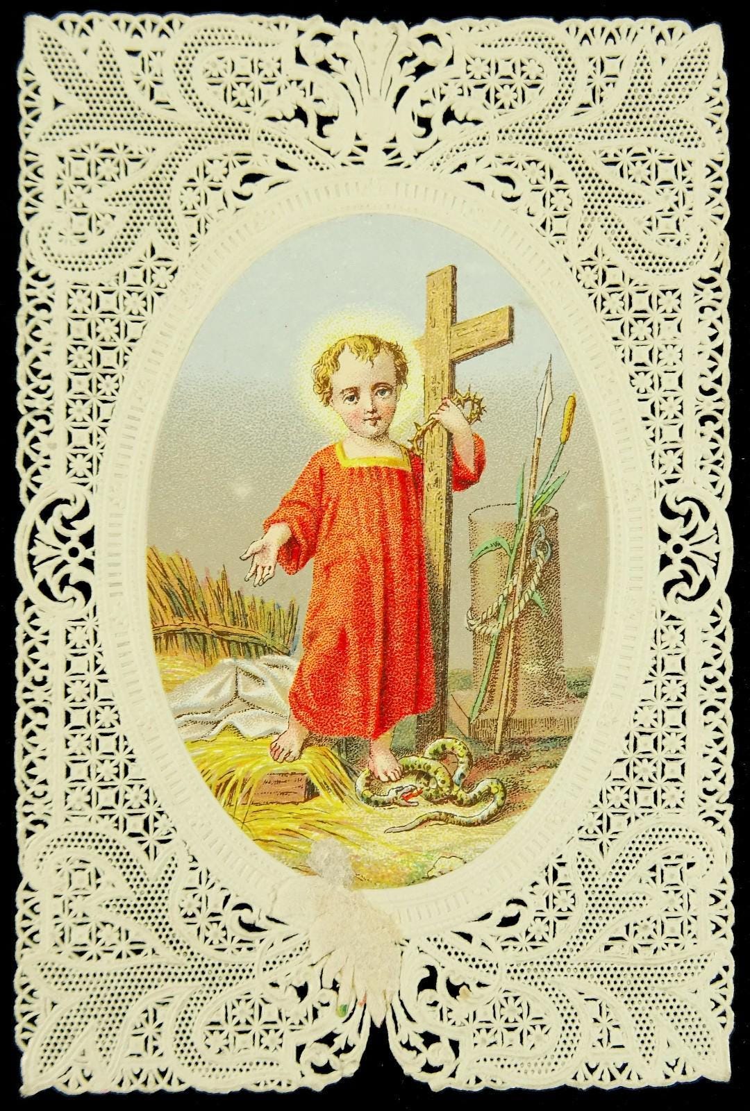 Young Jesus Stepping on Serpent Color Antique Lace Holy Card French - Etsy