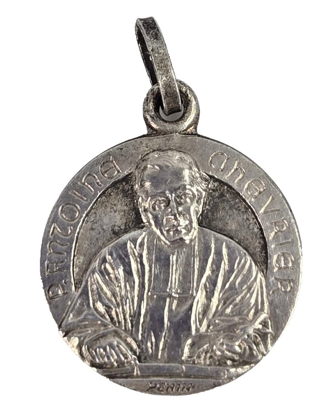 St Antoine Chevrier and Our Lady of Sorrows Vintage Medal Signed Penin ...
